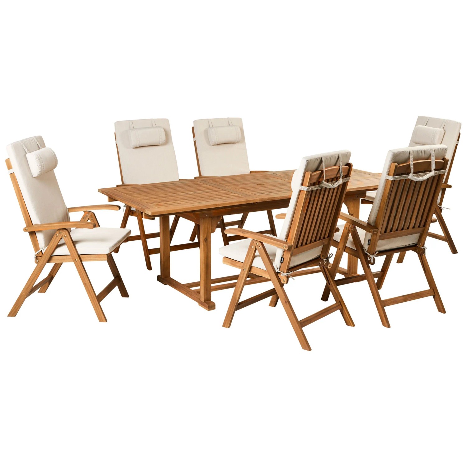 Beliani Set meubles jardin Java Premium 6 places acacia coussins beige ...