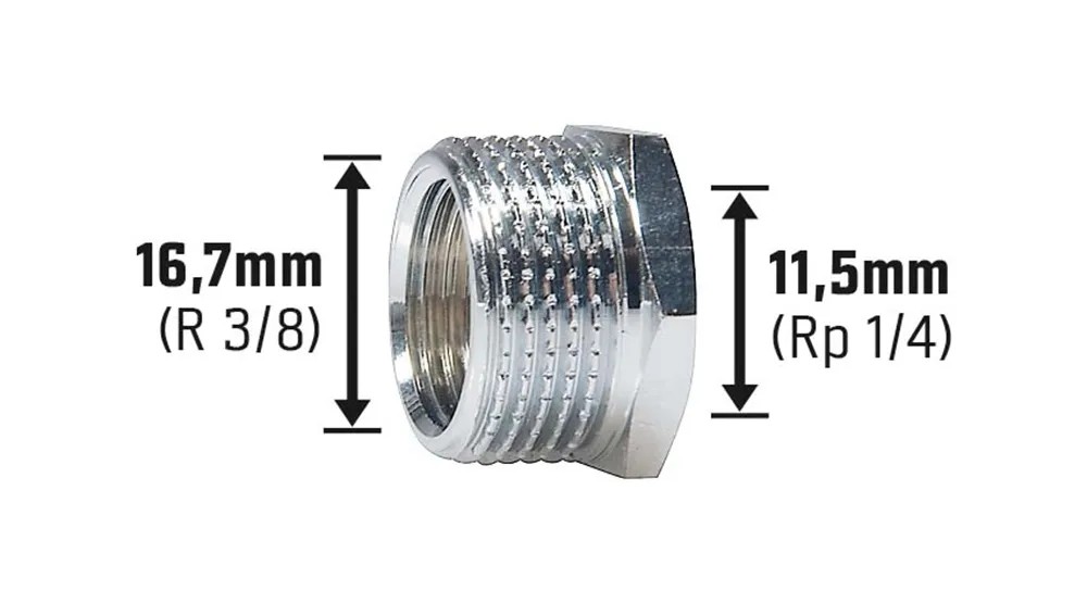 Gewinde-Reduzierstück 11,5 mm (Rp 1/4) x 16,7 mm (R 3/8) Messing ...