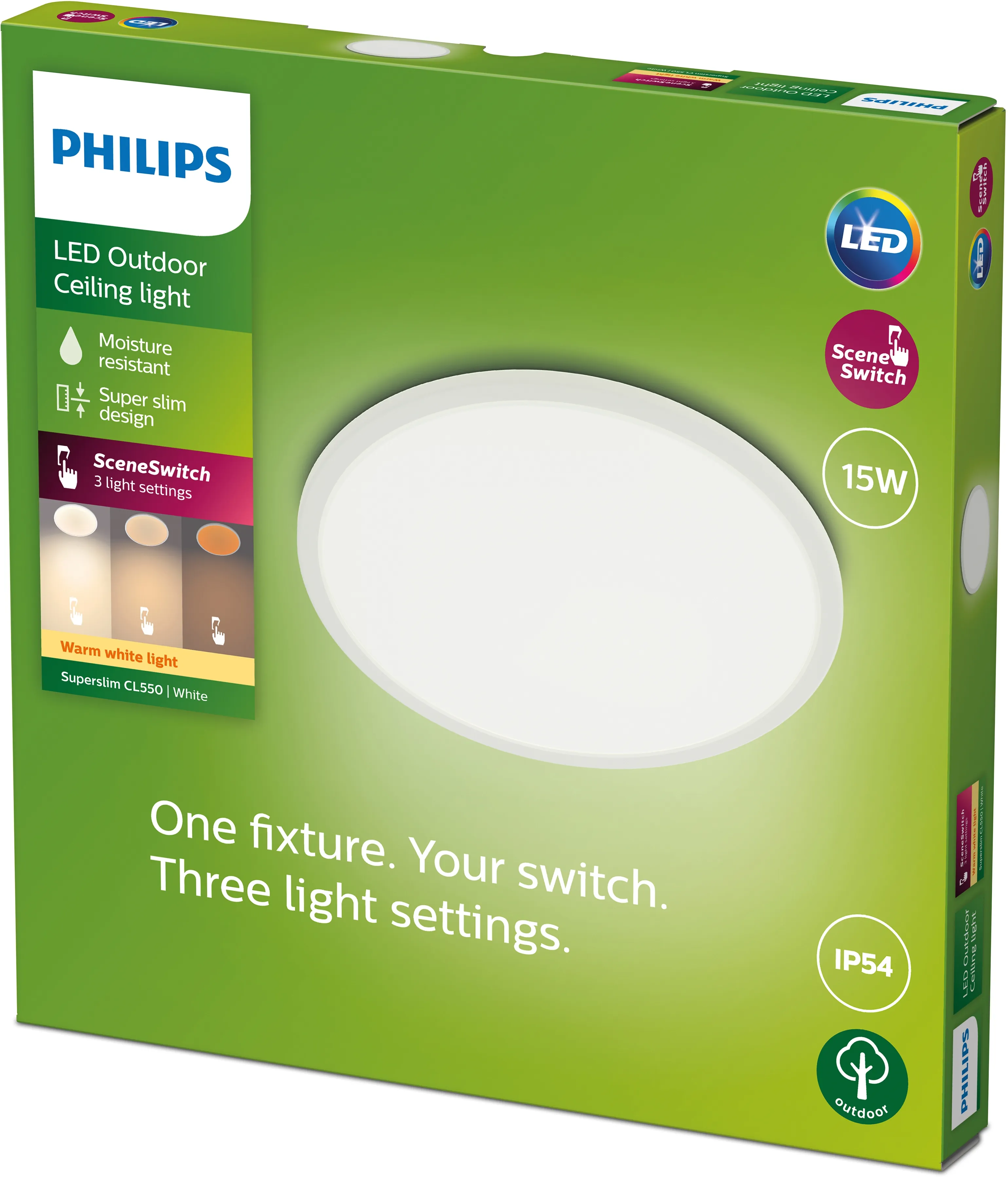 Philips LED-Deckenleuchte Scence Switch Superslim 3in1 Weiss 15 W / 1 ...