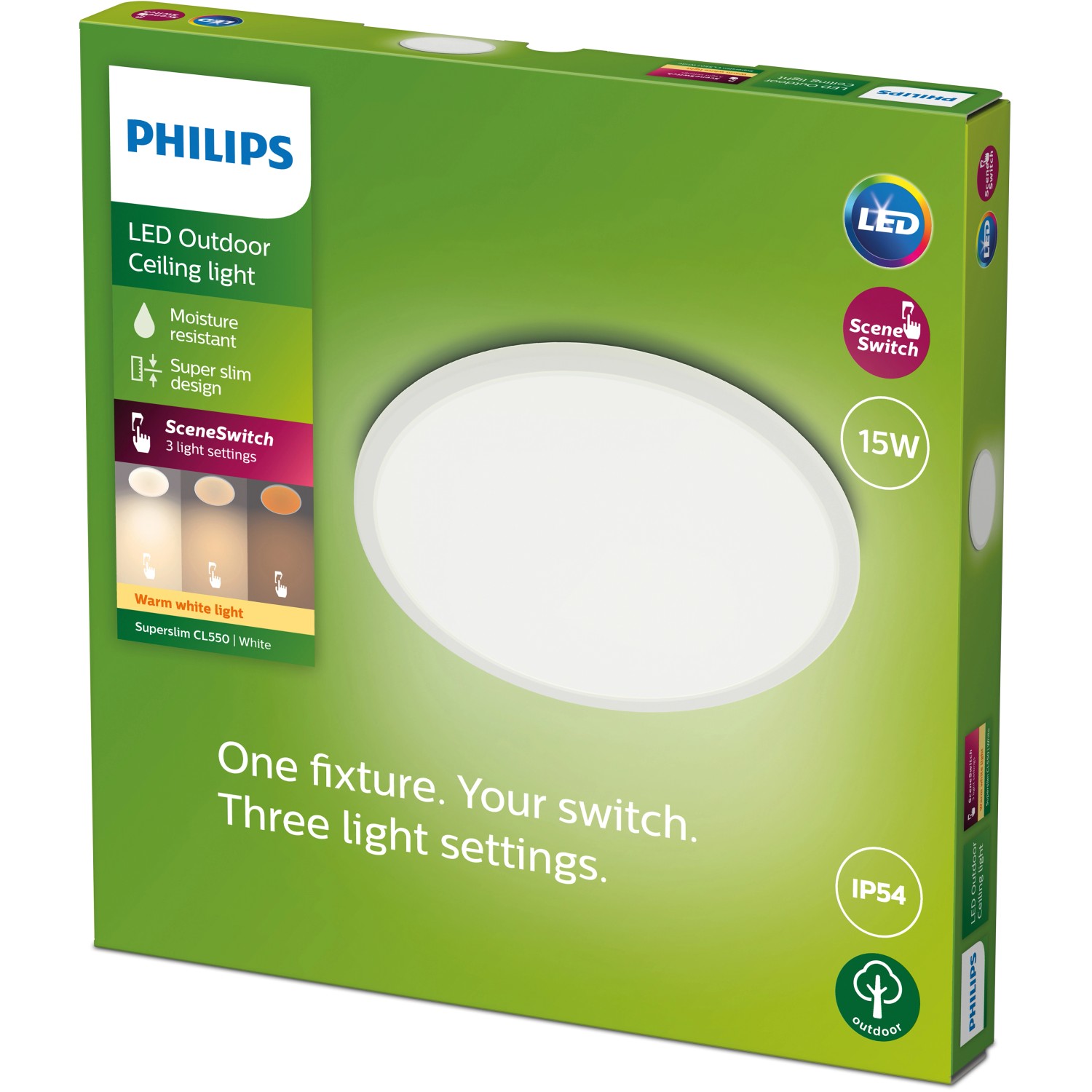 Philips LED-Deckenleuchte Scence Switch Superslim 3in1 Weiss 15 W / 1 ...