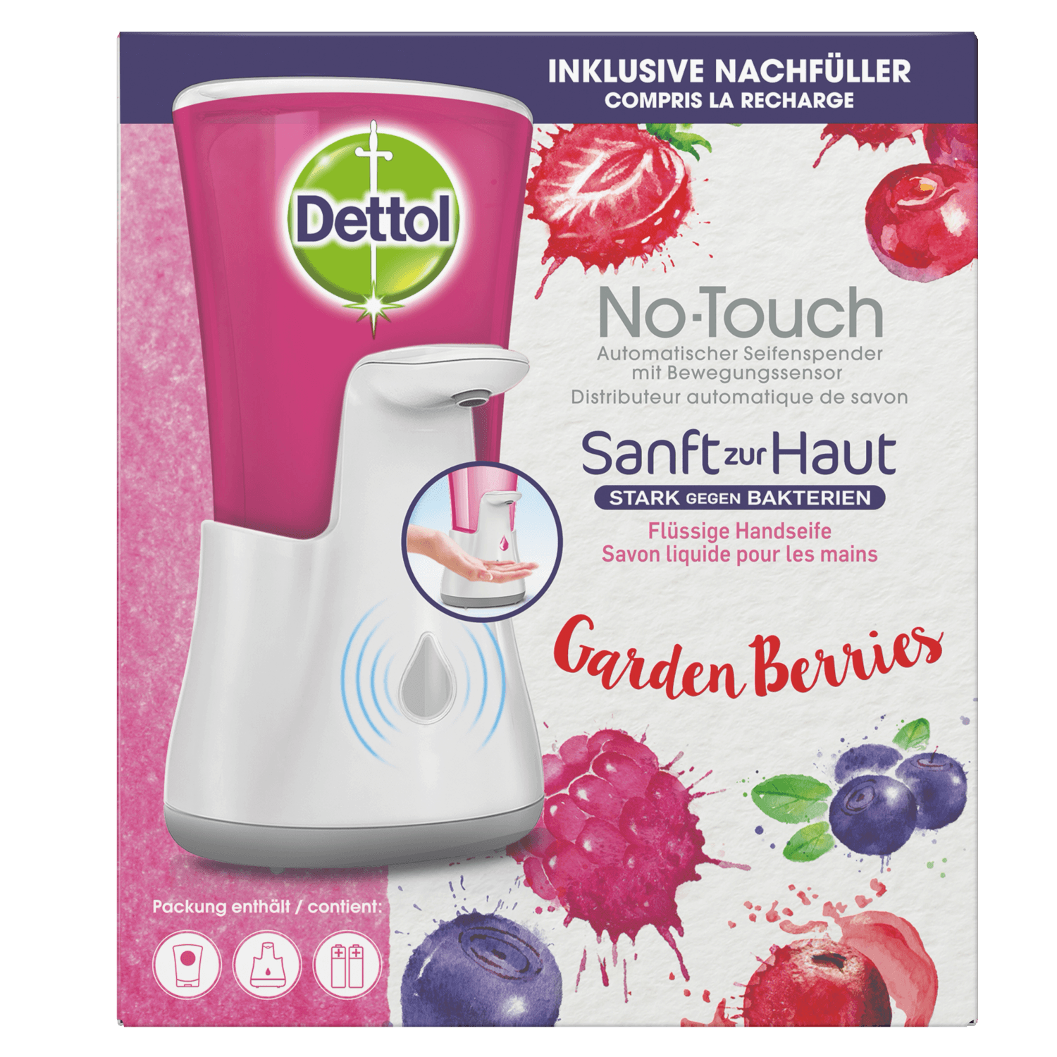 Dettol automatischer Seifenspender No-Touch Garden Berries Weiss 250 ml ...