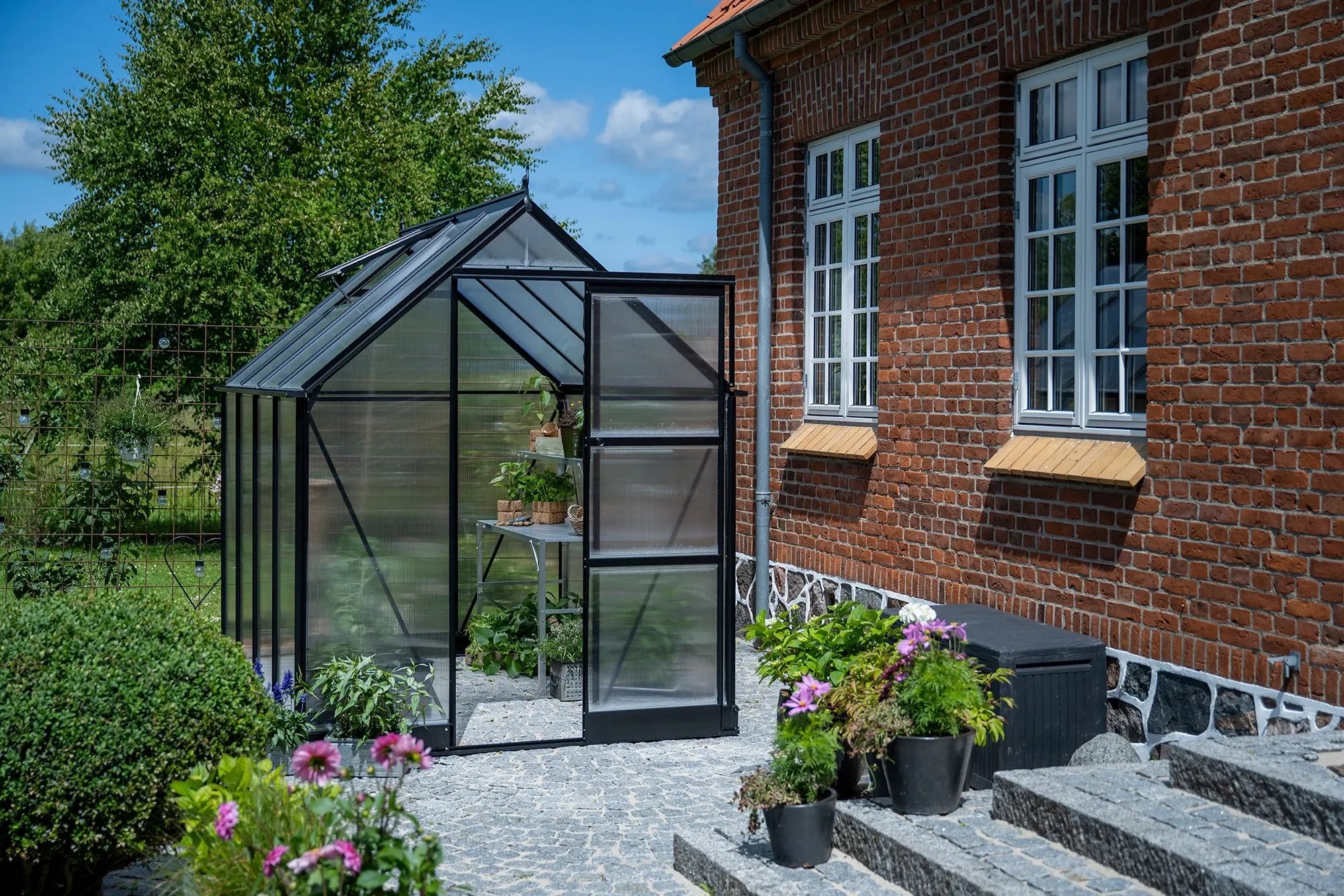 Halls Gewächshaus Icon 6 mit 4 mm Stegdoppelplatten Schwarz 4,9 m² ...