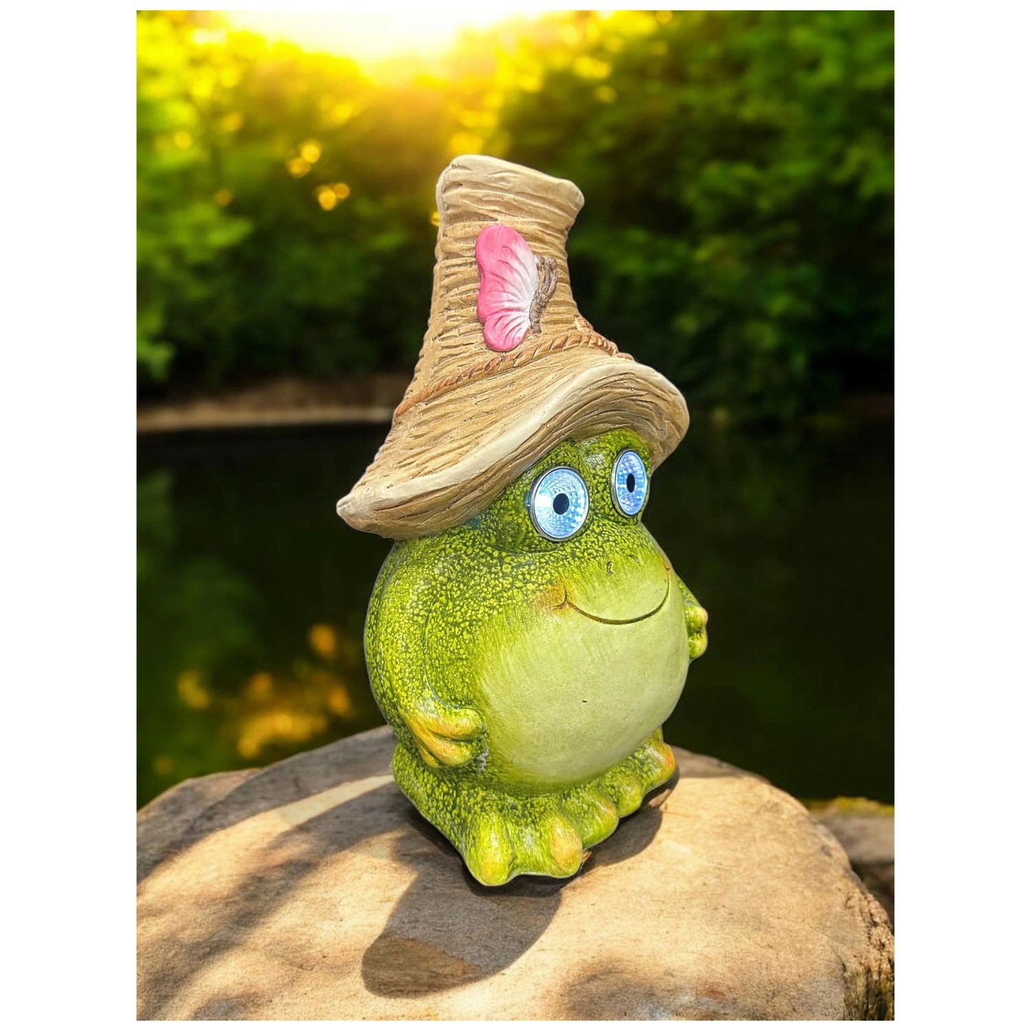 LED-Solar-Figur Frosch Grün mit Schmetterling Rot Höhe 33,5 cm