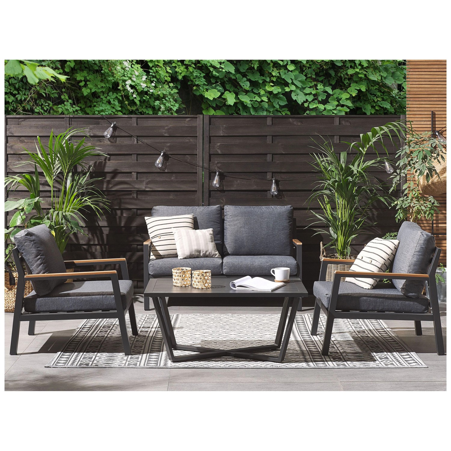 Beliani Lounge-Set Delia 4-Sitzer Aluminium mit Auflagen in Dunkelgrau ...