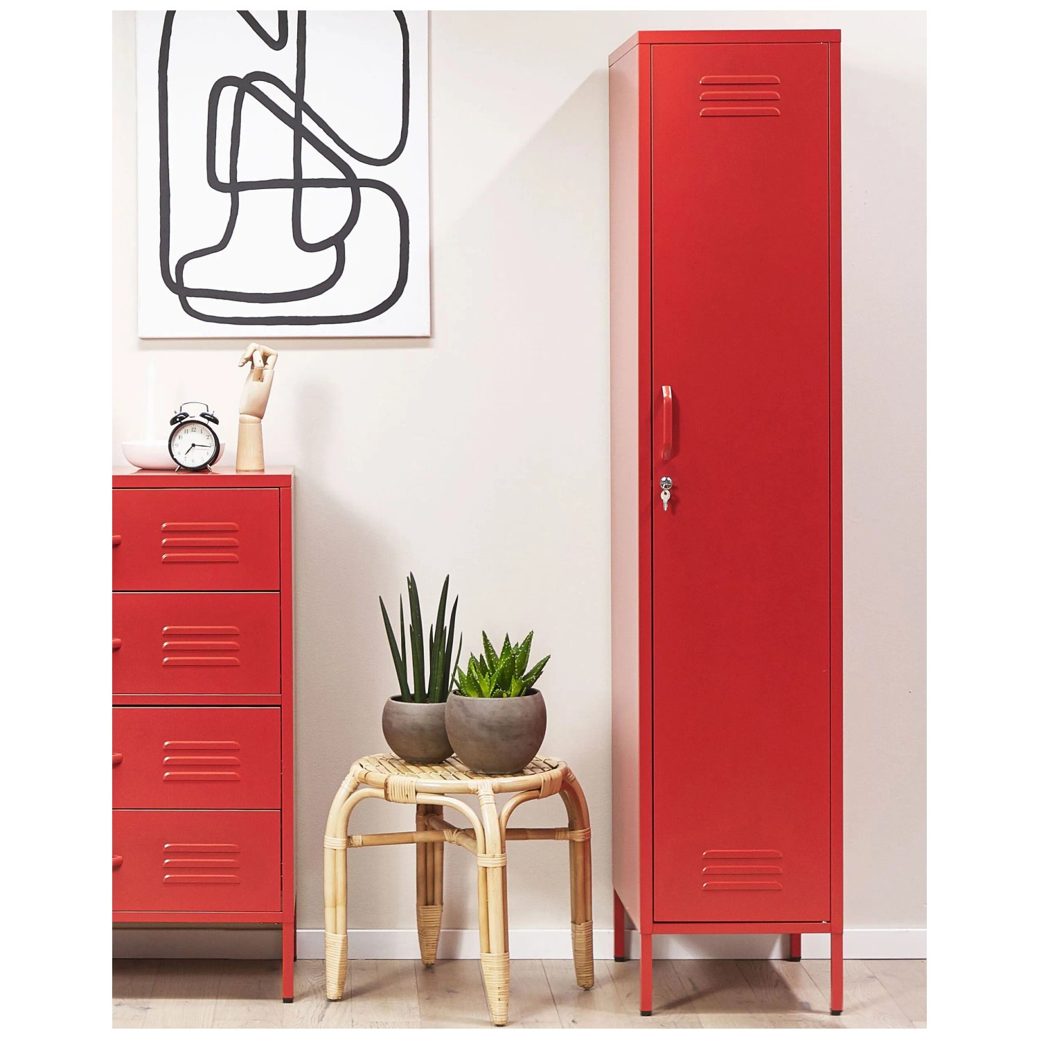 Beliani Armoire de bureau Frome métal Rouge (HxlxP) 185 x 38 x 50 cm