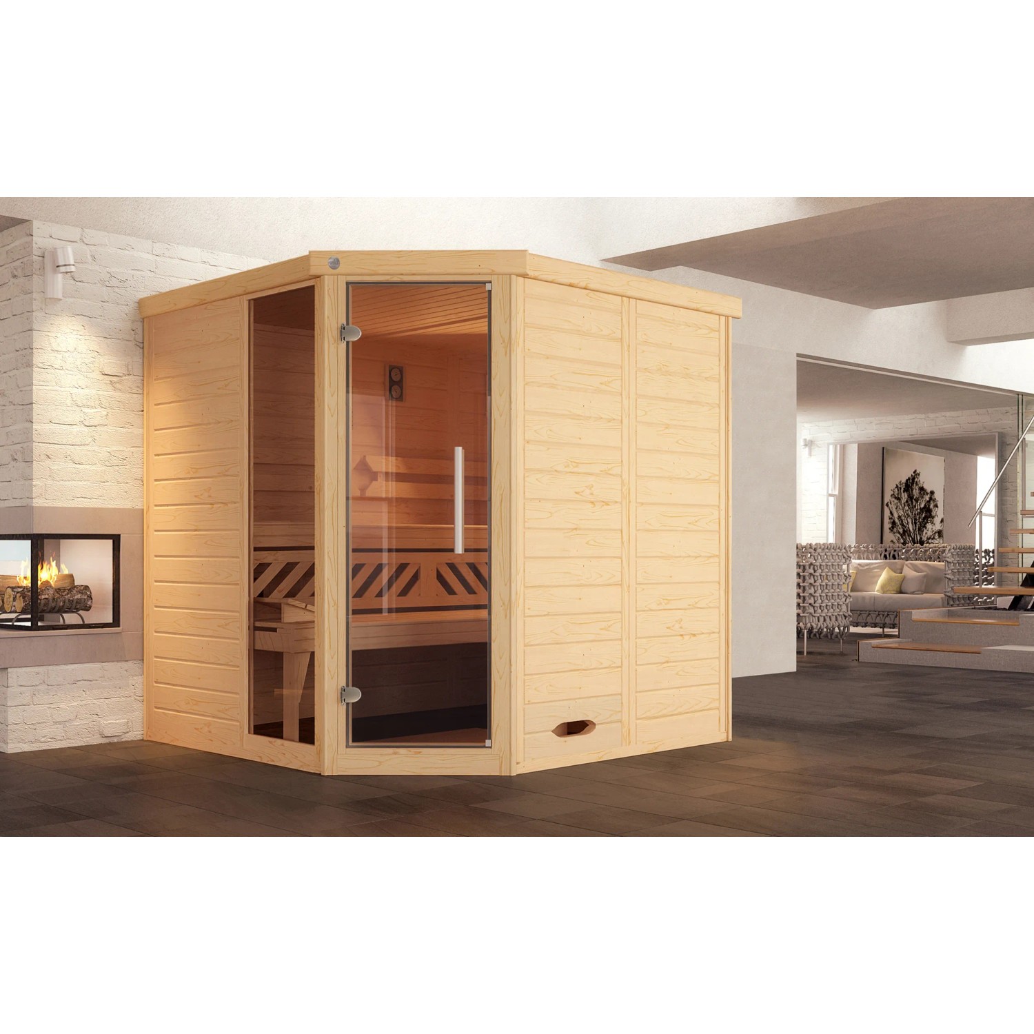 Weka Sauna en bois massif Kemi Eck 1 Set éco porte/fenêtre vitrée BioS ...