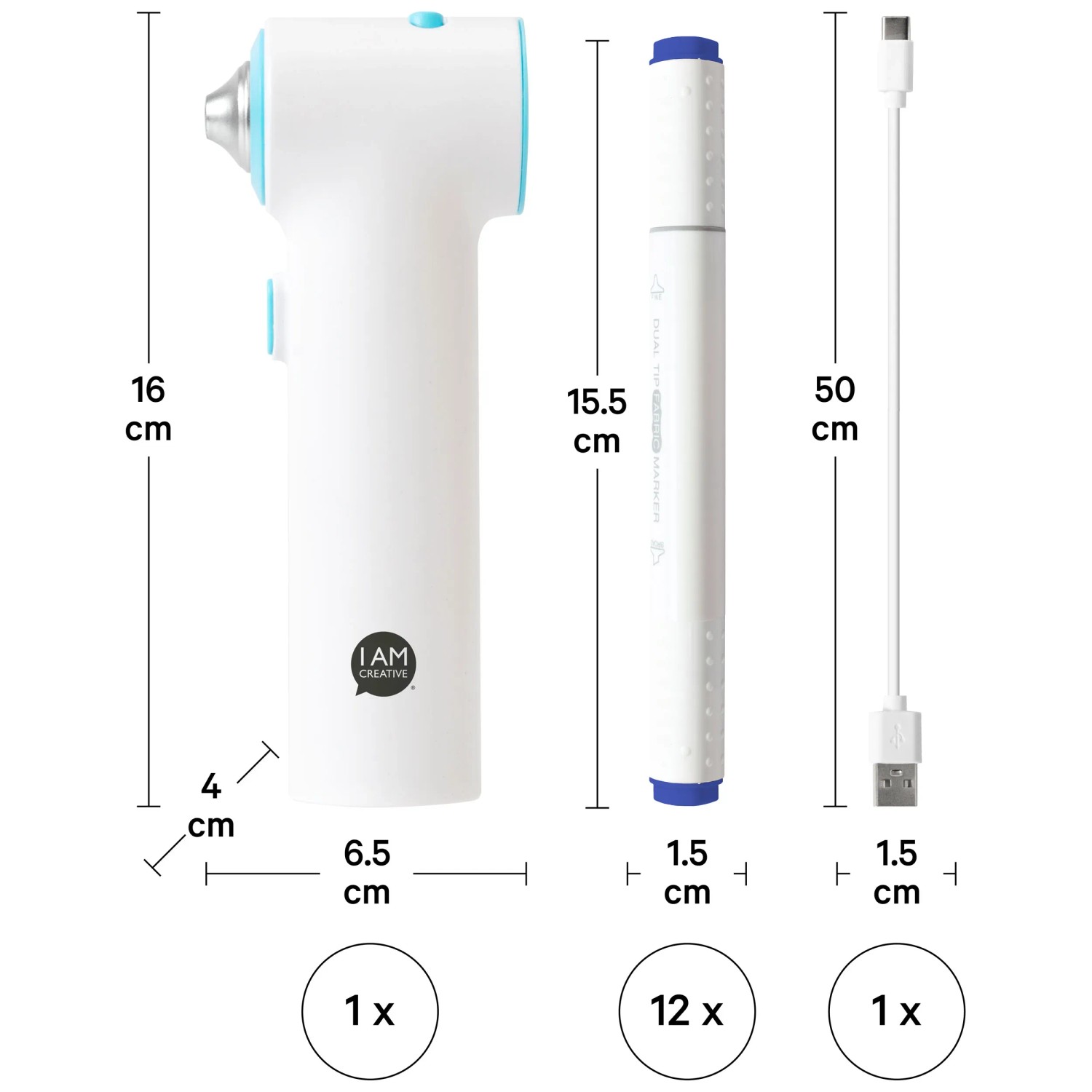 I Am Creative Airbrush-Set inkl. 12 Textilstifte und USB-Ladekabel