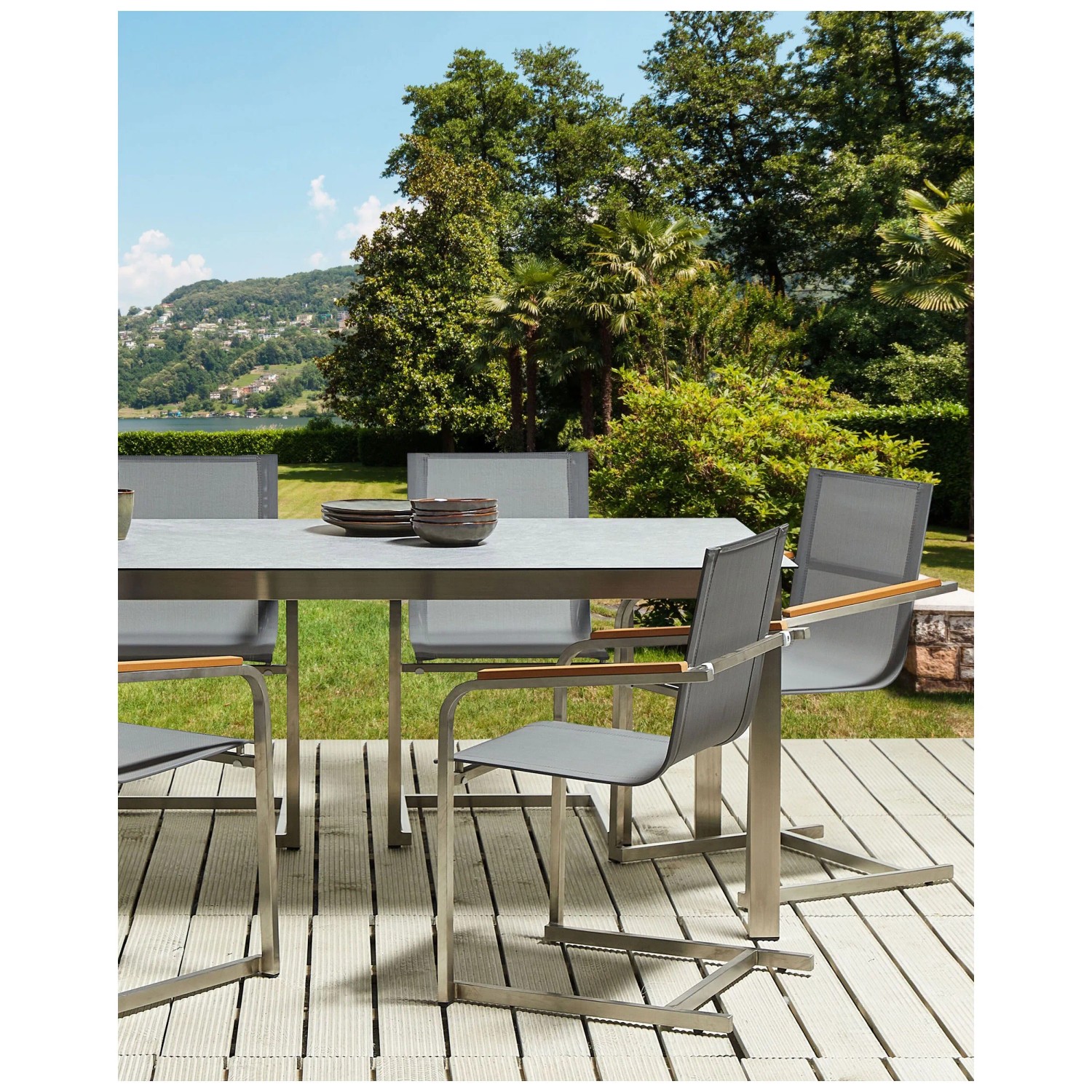 Beliani Gartenstuhl-Set Cosoleto Edelstahl Grau 2 Stk.
