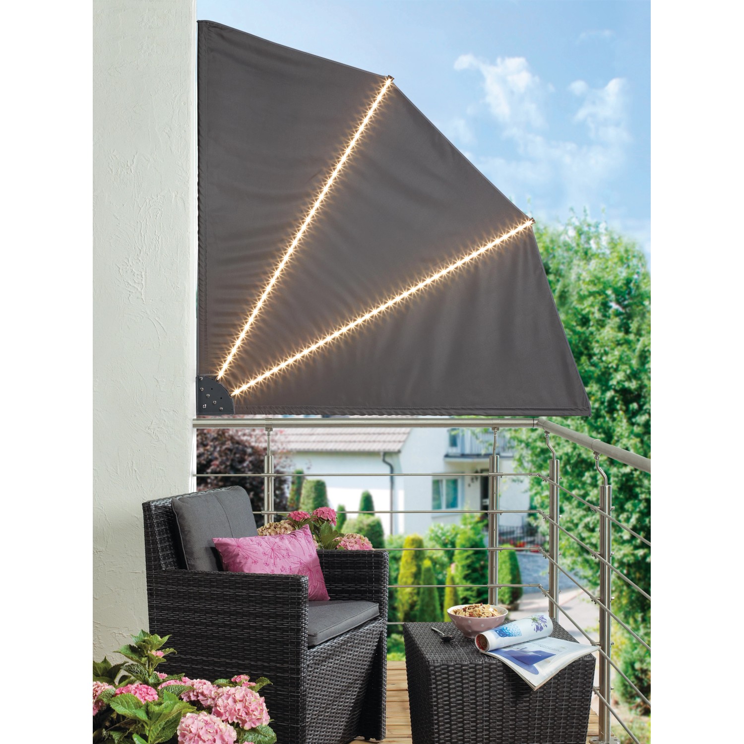 Brise-vue éventail à LED pour balcon Bayville Anthracite 140 x 140 cm