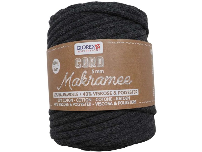 Glorex Makramee Cord Gewebt Anthrazit 5 mm / 500 g