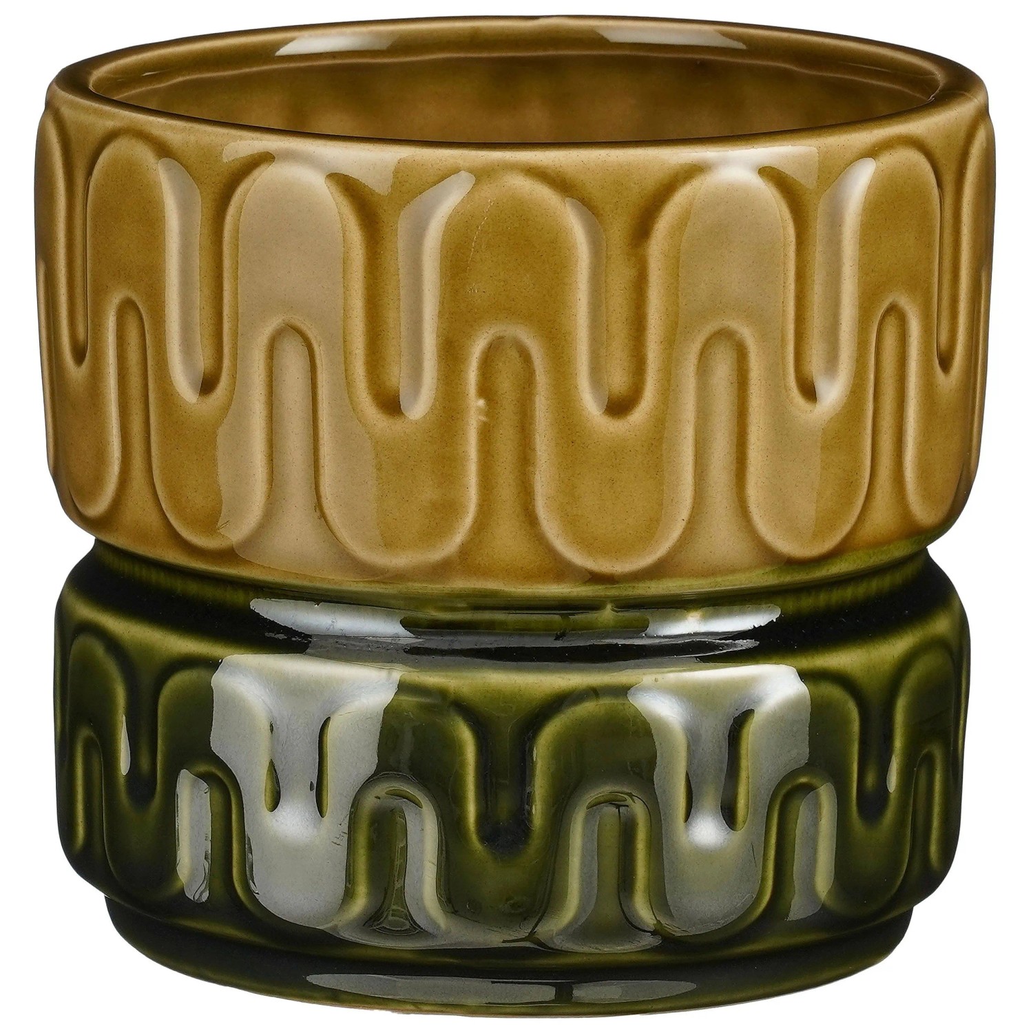 Mica Übertopf Nancy Terrakotta Grün/Braun Wellenrelief Ø 14 x 13 cm
