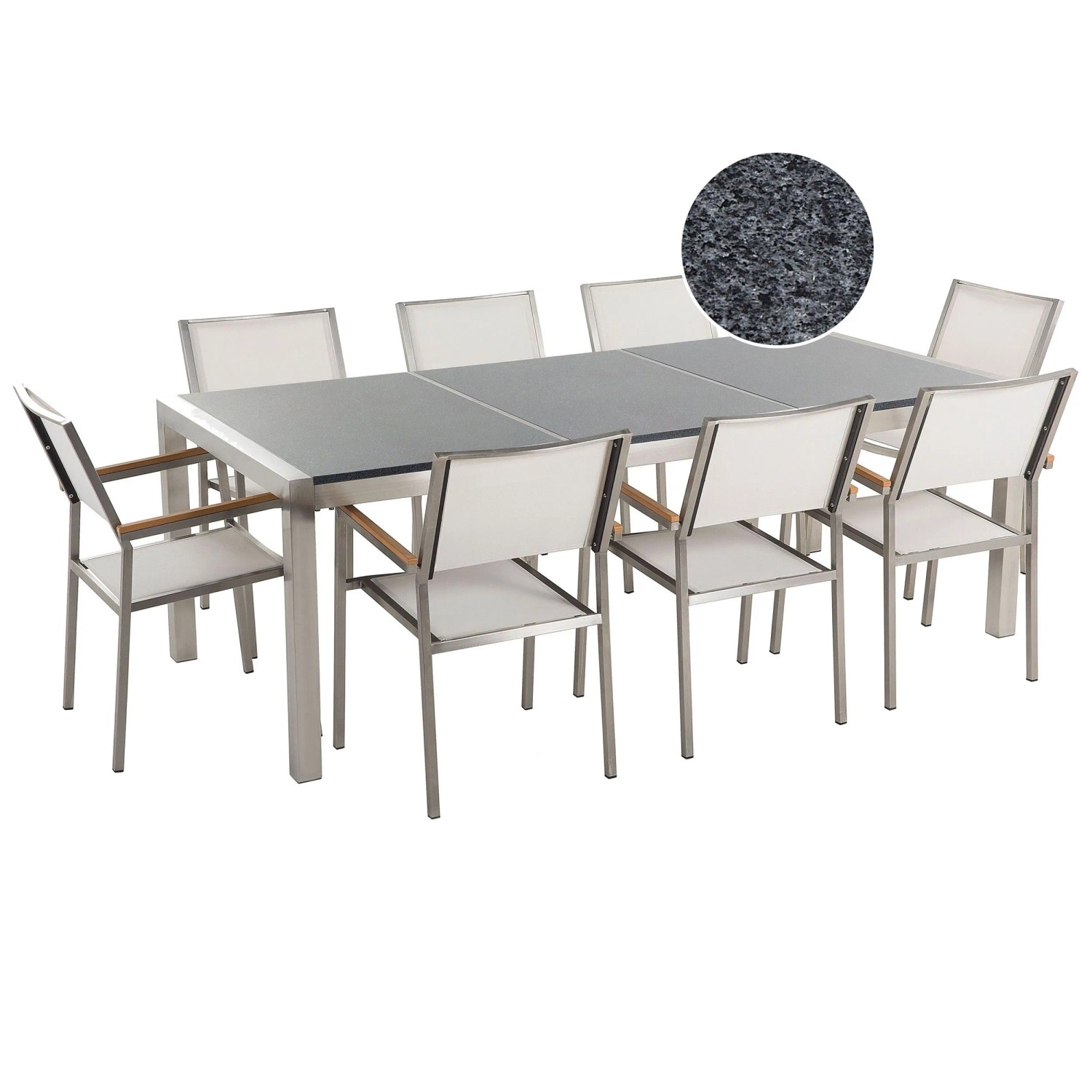 Beliani Set mobili giardino Grosseto 8 posti grigio/bianco granito ...
