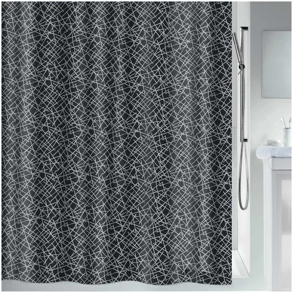 Spirella Duschvorhang Linien Textil Schwarz 180 x 200 cm