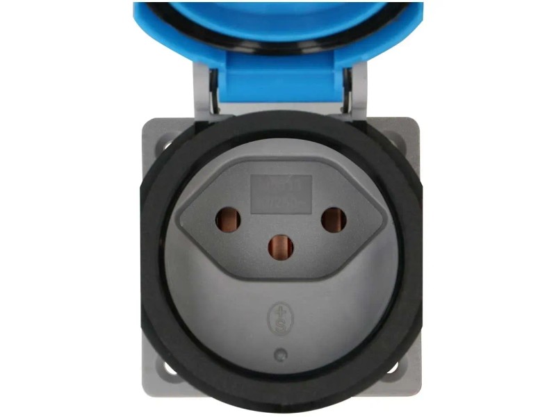 Einbausteckdose Typ13 L+N+PE IP55 Lichtgrau-Blau