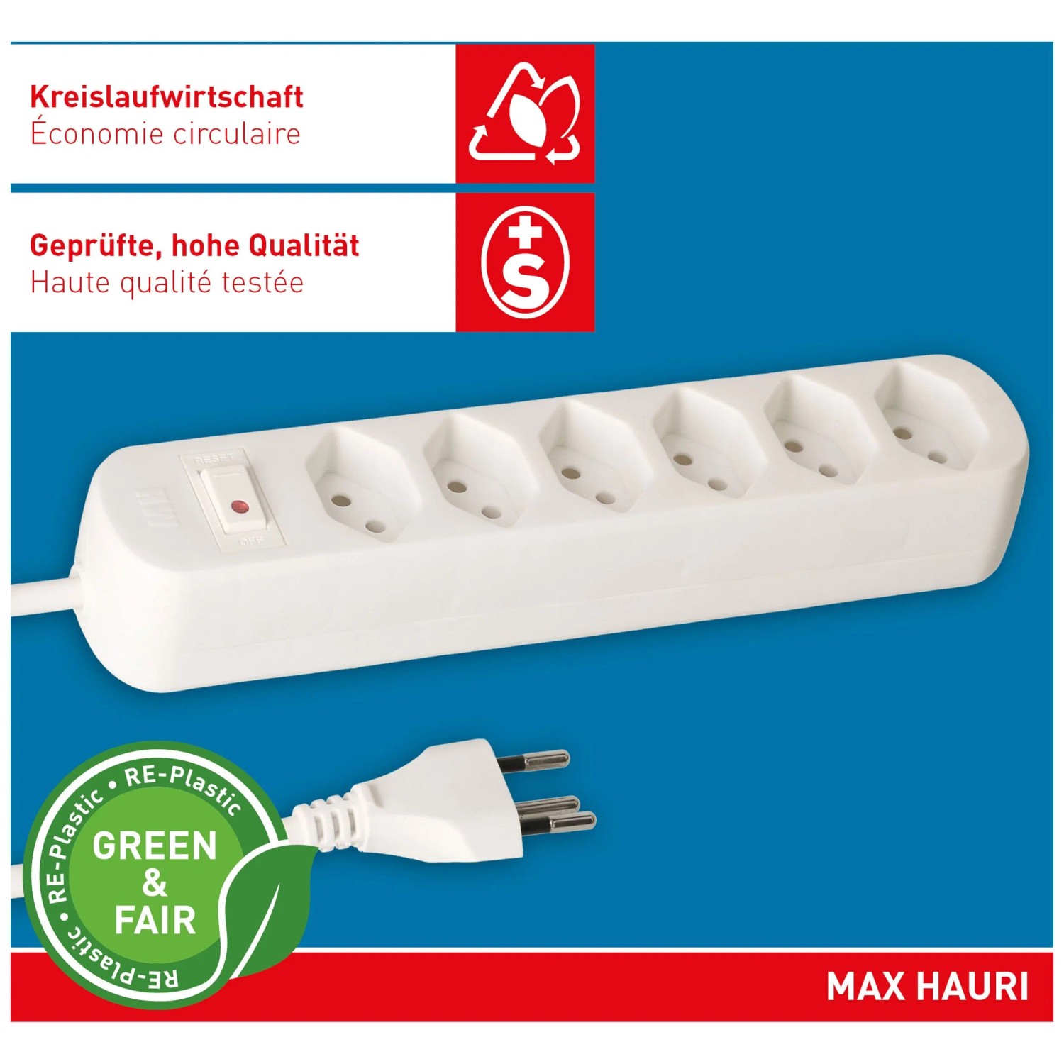 Max Hauri Steckdosenleiste Basic Line 6 x Typ 13 Weiss 1,5 m