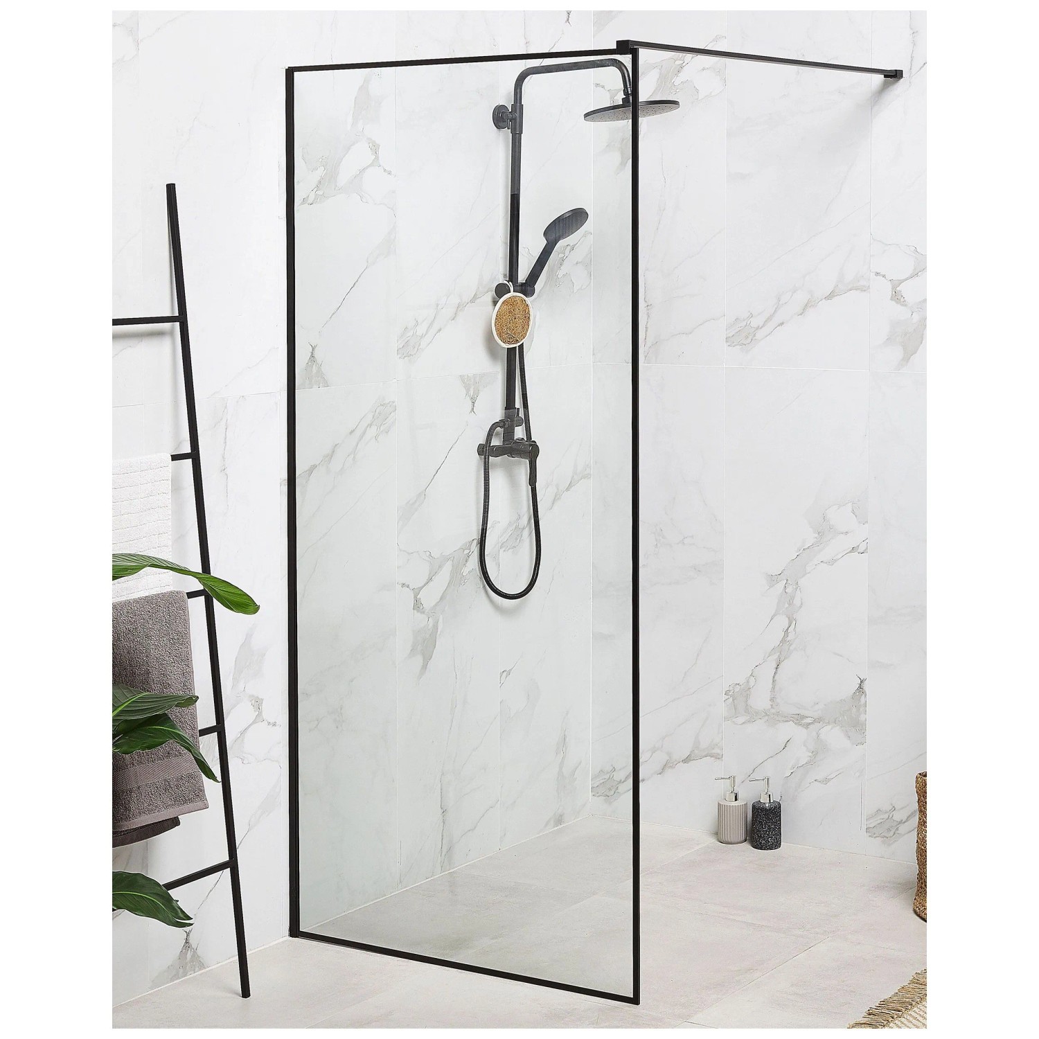 Beliani Duschwand Waspam II Glas Transparent-Schwarz 190 x 90 cm