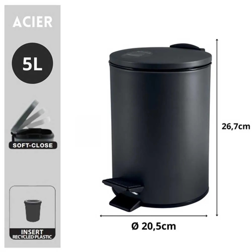 Spirella Kosmetikeimer Adelar Edelstahl matt Schwarz 5 l