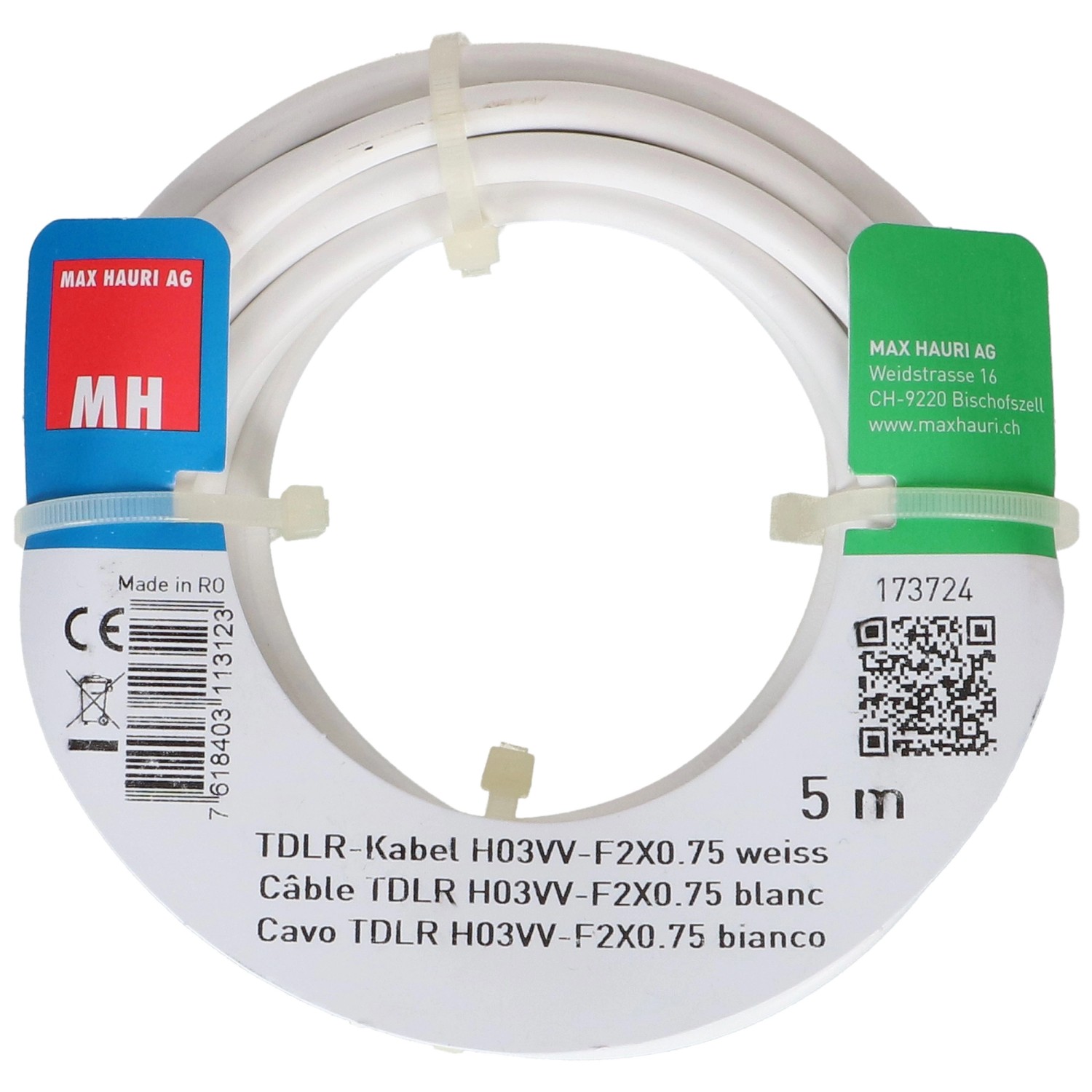 TDLR-Kabel H03VV-F Weiss 2 x 0,75 mm² Länge 5 m kaufen bei OBI