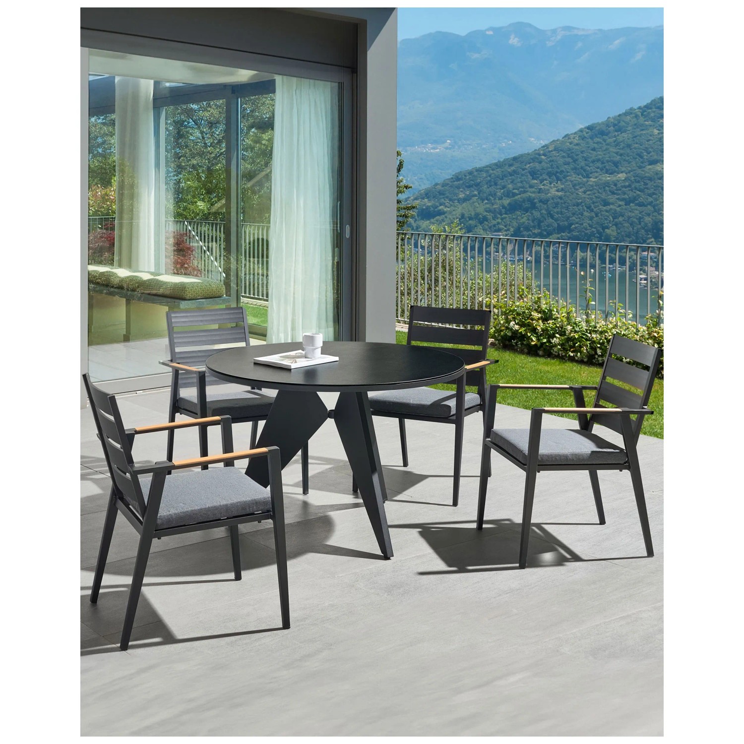 Beliani Gartenstuhl-Set Taviano Aluminium Schwarz 4 Stk. kaufen bei OBI