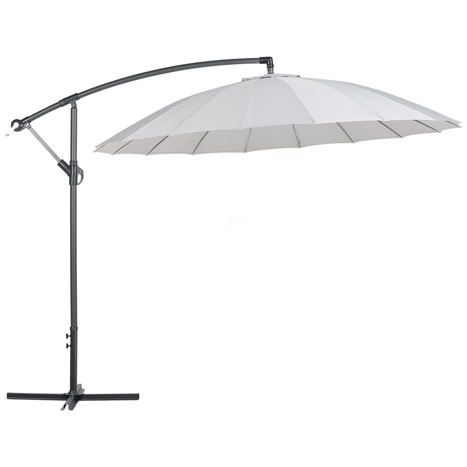 Beliani Parasol à pied déporté Calabria II toile gris clair Ø 268 x 235 cm