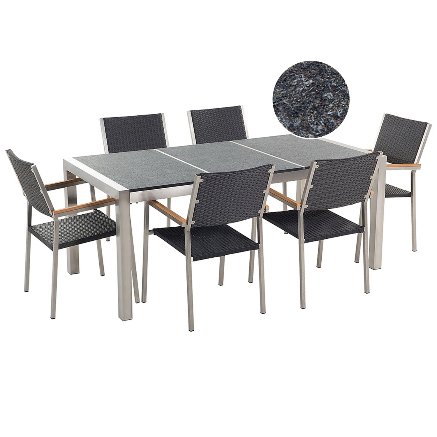 Beliani Set mobili giardino Grosseto a 6 posti granito fiammato nero ...