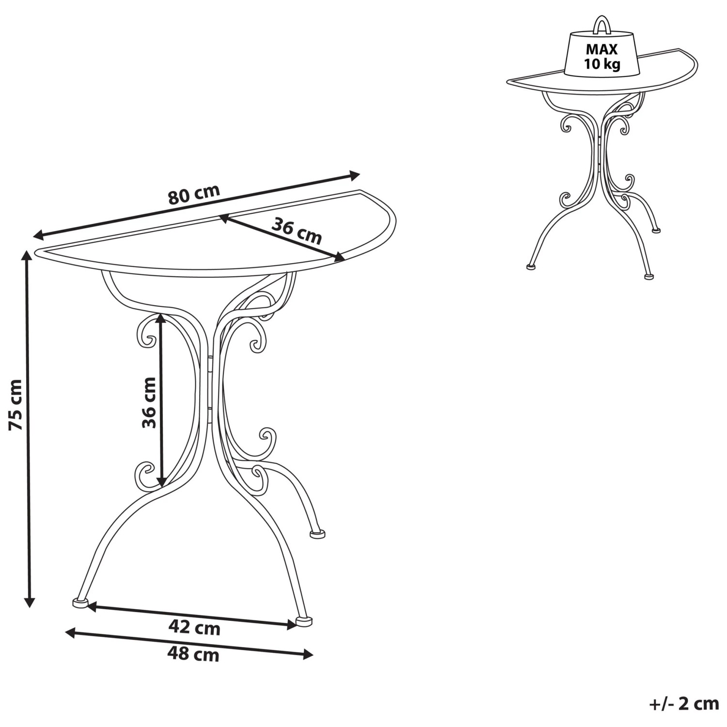 Beliani Table de bistrot d'extérieur Nurra en fer gris 75 x 36 x 80 cm