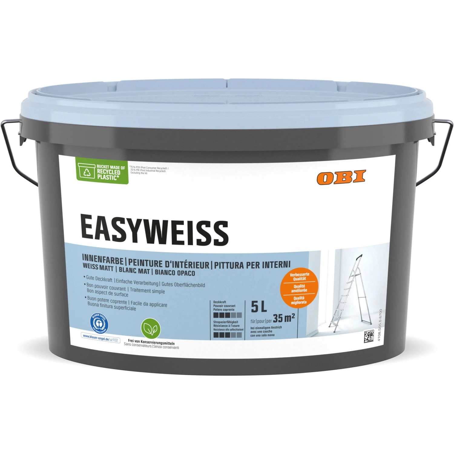 OBI Wandfarbe Easyweiss Weiss Matt 5 l