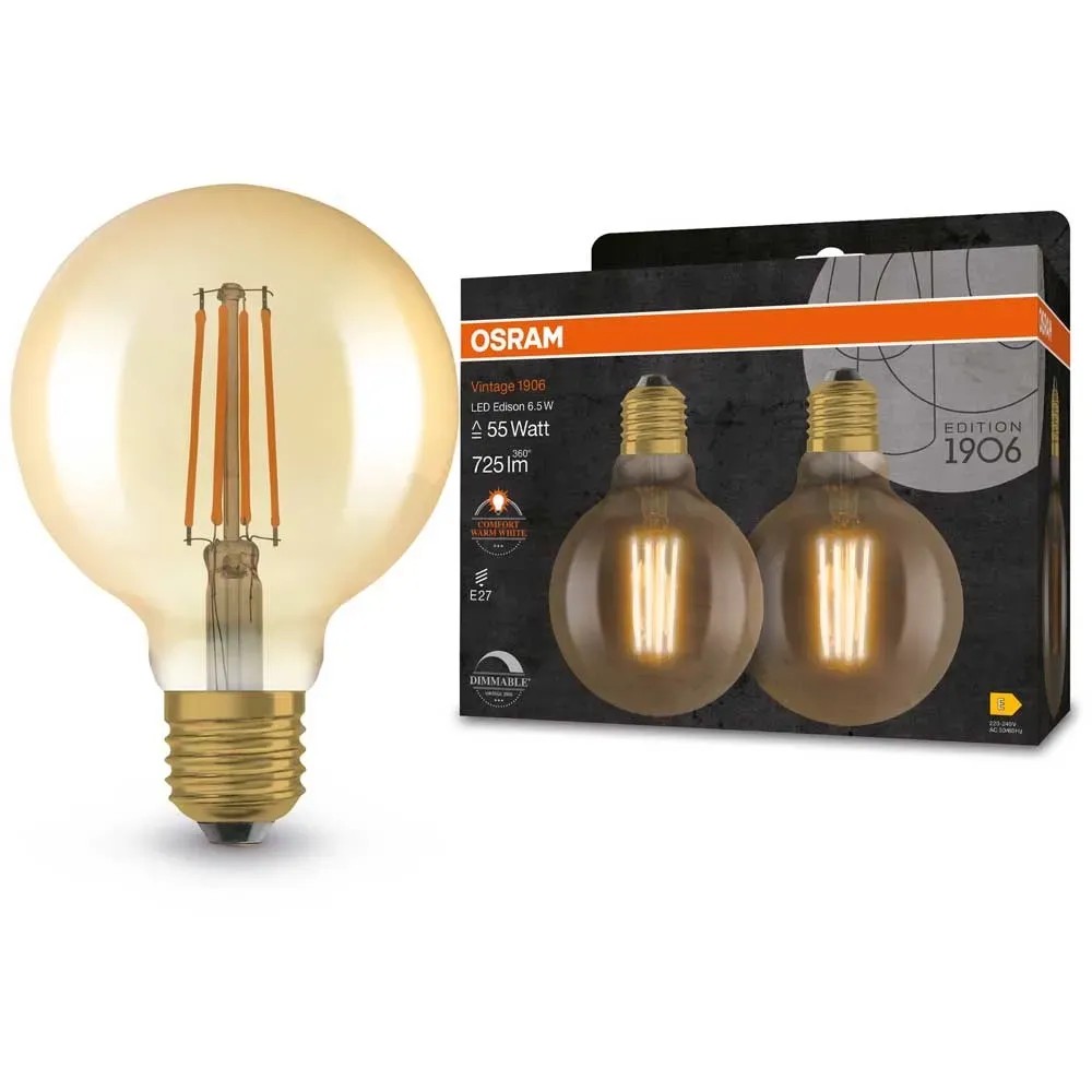 Osram LED-Leuchtmittel Globe E27 Gold Extrawarm 6,5 W / 725 lm / 2 Stk.