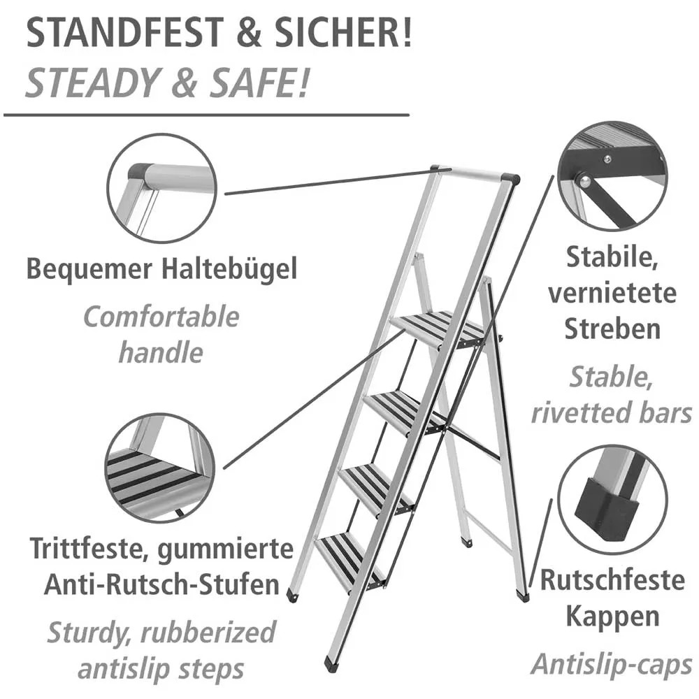 Klappleiter 4 Stufen Aluminium Silber Mattschwarz Höhe 153 cm kaufen ...