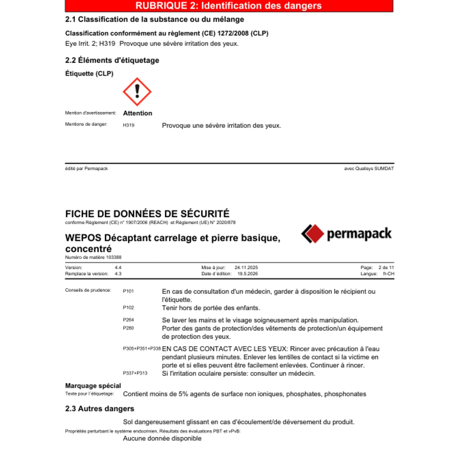 Wepos Detergente alcalino concentrato per piastrelle e pietra 1 l