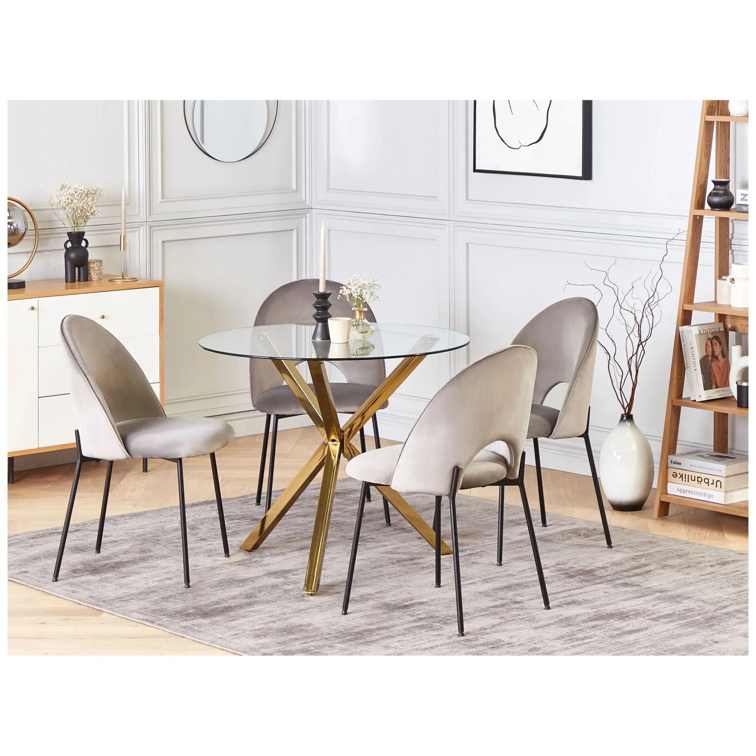 Beliani Esstisch Savoni Glas Gold Ø 90 cm