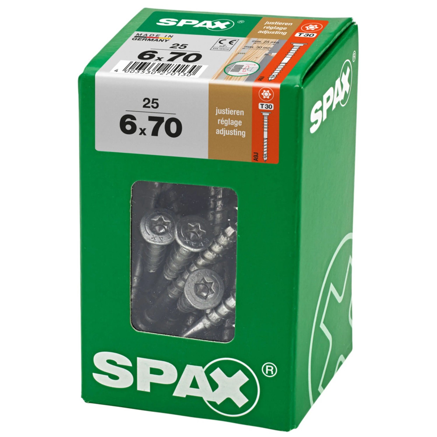 Spax Vis de réglage TRX Wirox tête plate rainure 6 x 70 mm / 25 pcs