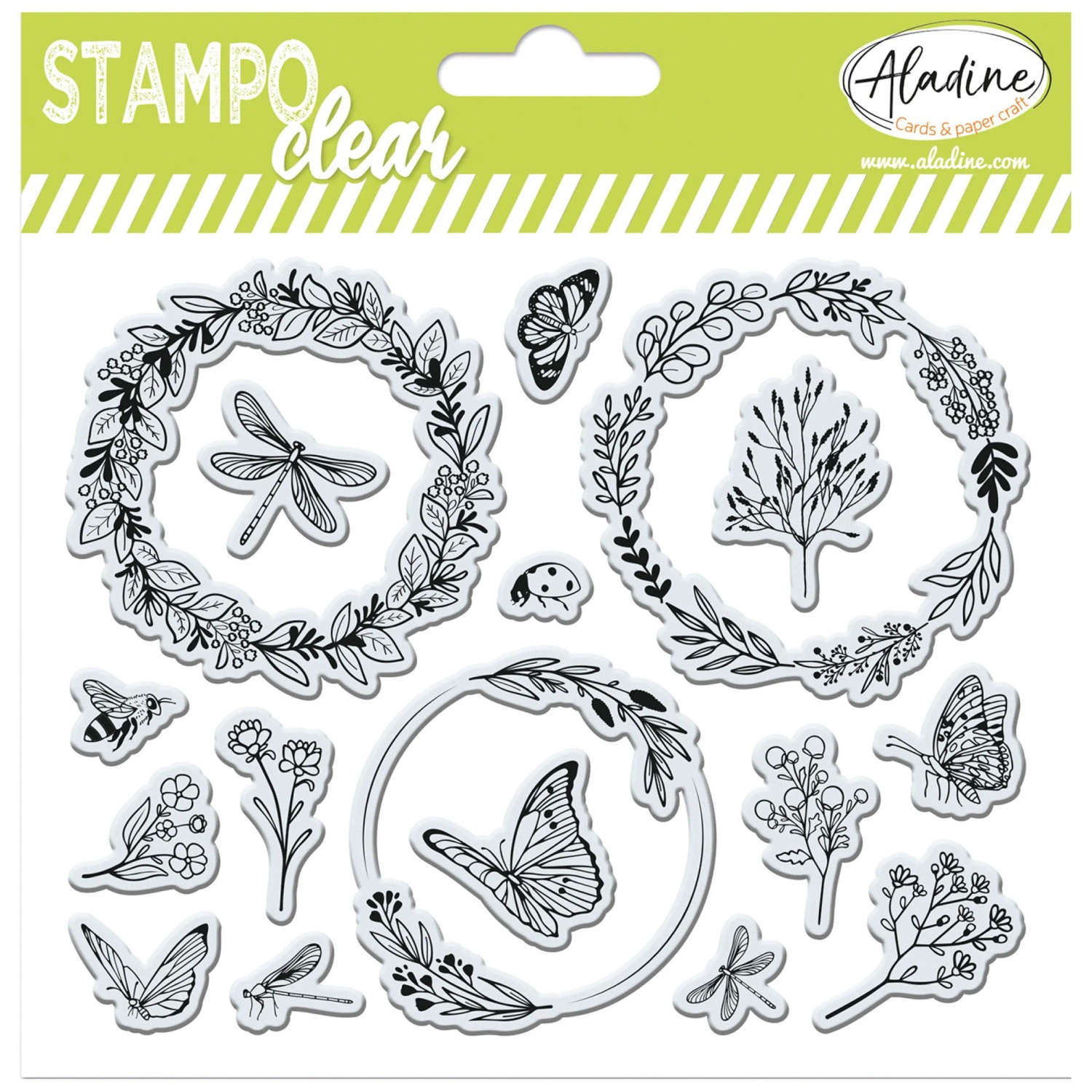 Aladine Stempelset Clear Stamp Kränze / Schmetterlinge 17 Stk.