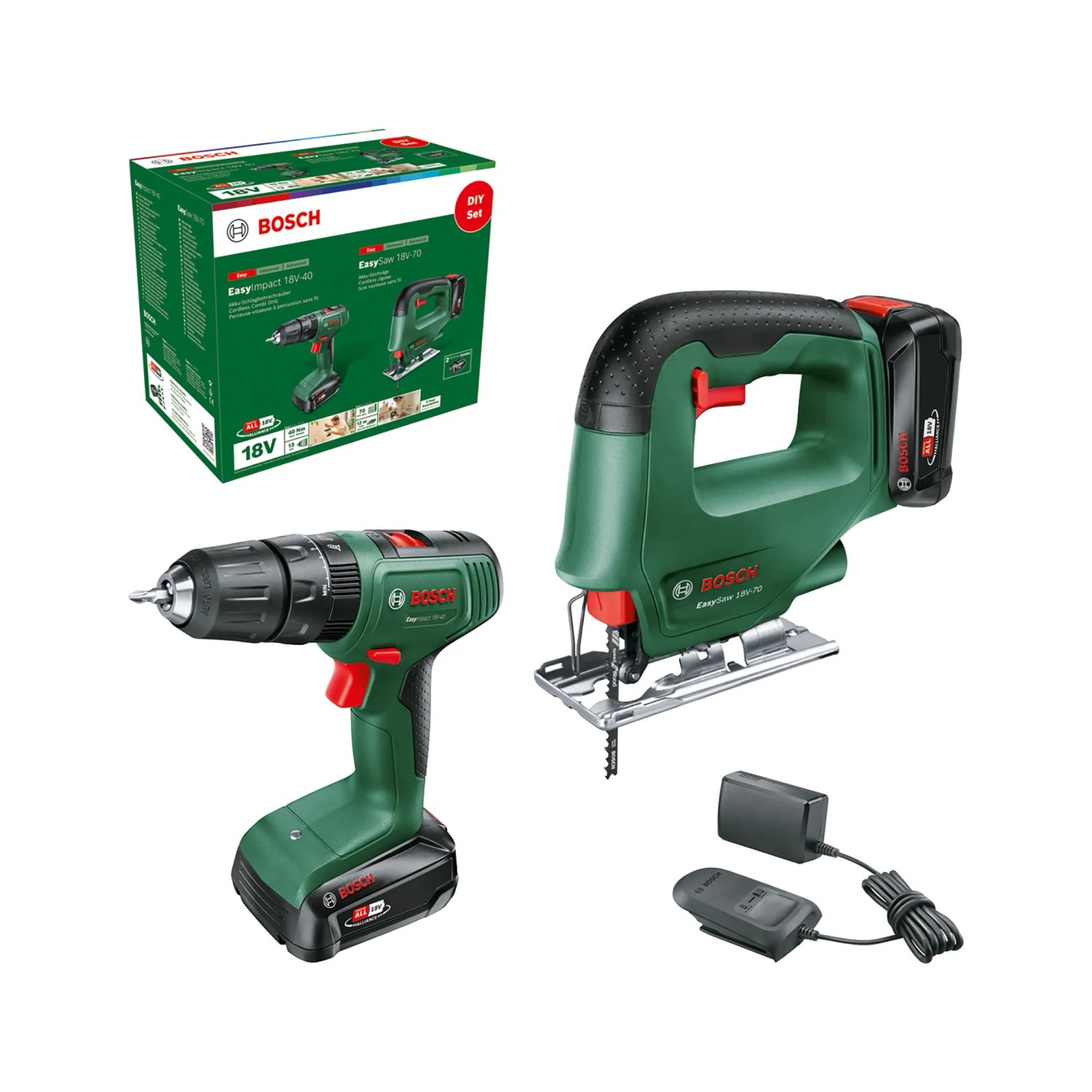 Bosch DIY-Set EasyImpact 18V-40 + EasySaw 18V-70 inkl. 2 x Akku / 1 x ...