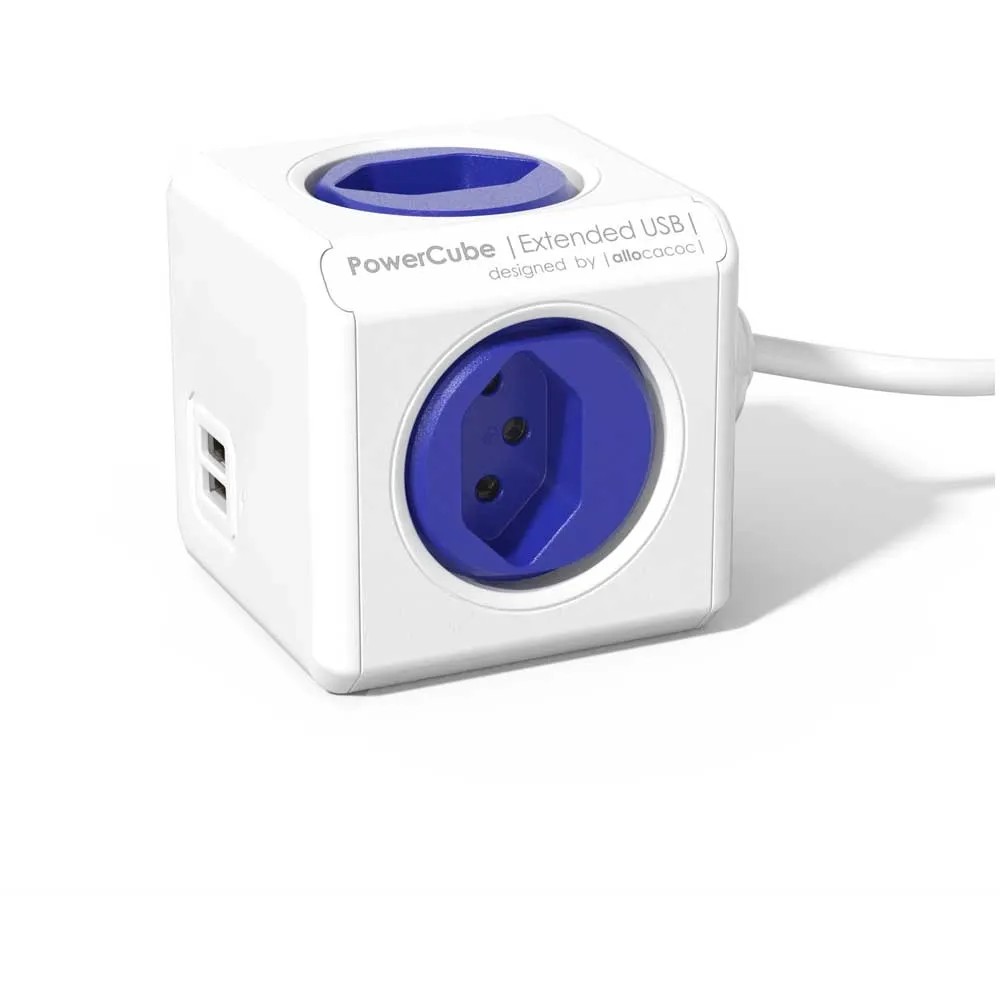 Allocacoc Steckdosenwürfel Powercube Extended T13 / USB Weiss-Blau ...