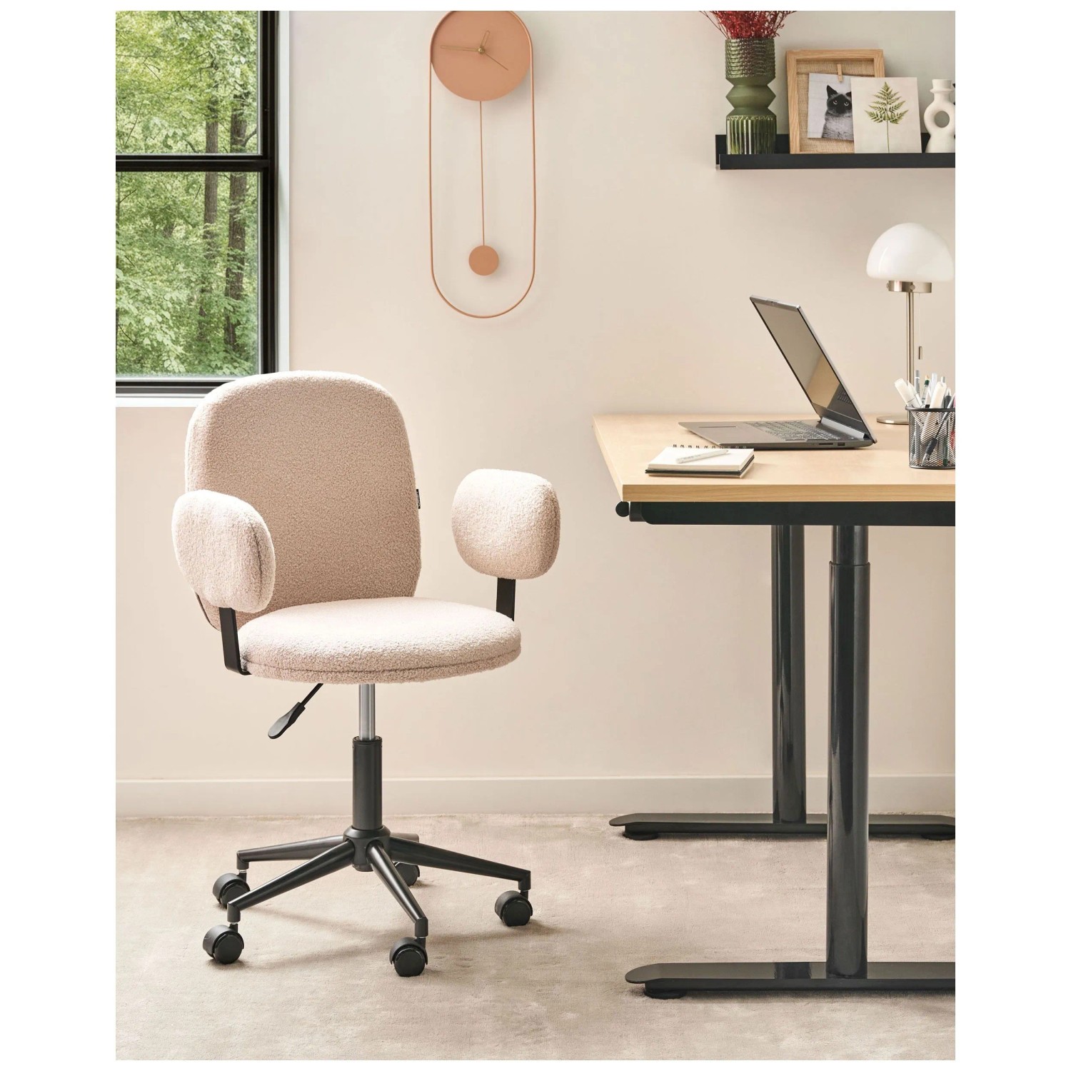 Beliani Bürostuhl Moraga Bouclé Beige 80 x 58 x 58 cm