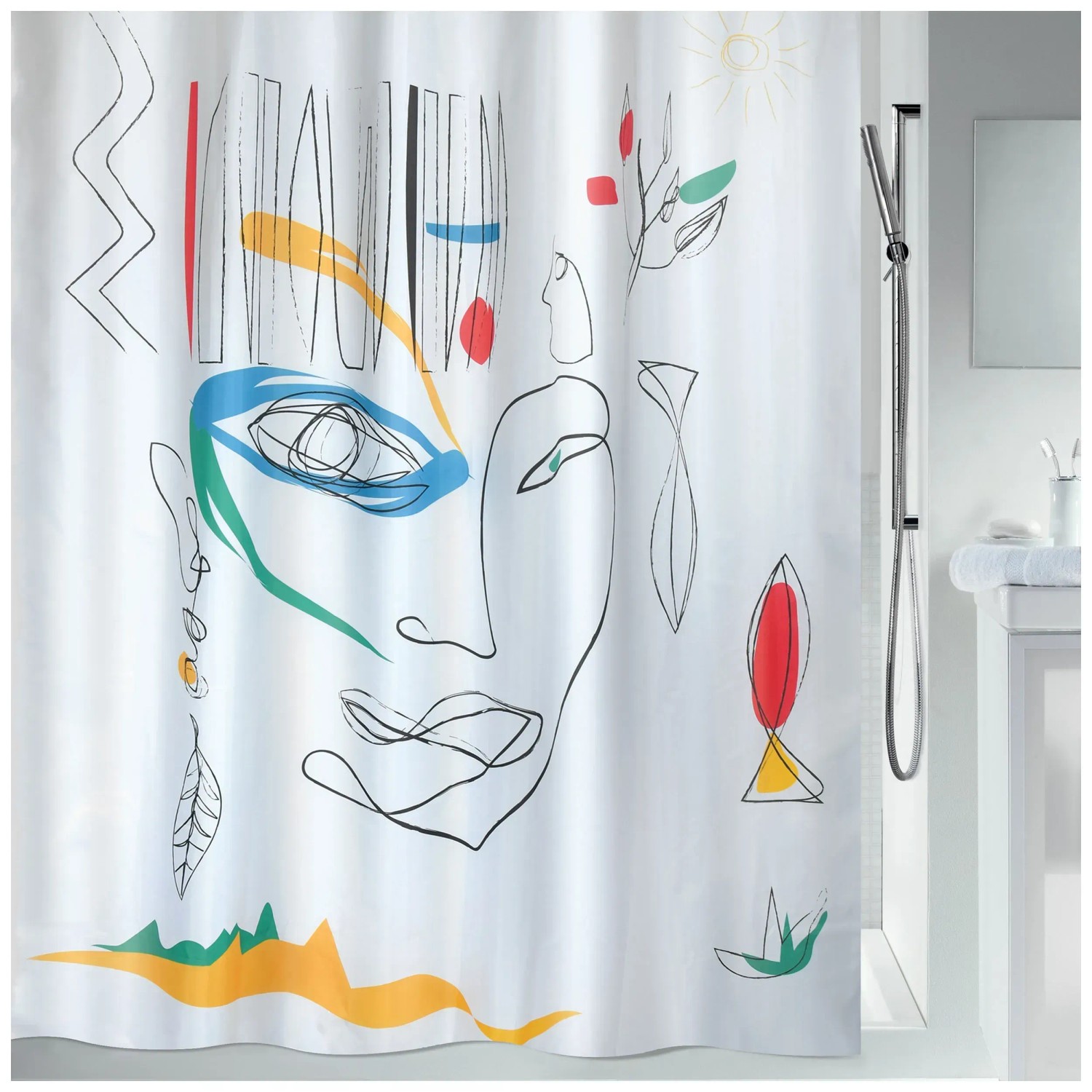 Spirella Textilduschvorhang Faces Multicolor 180 x 200 cm