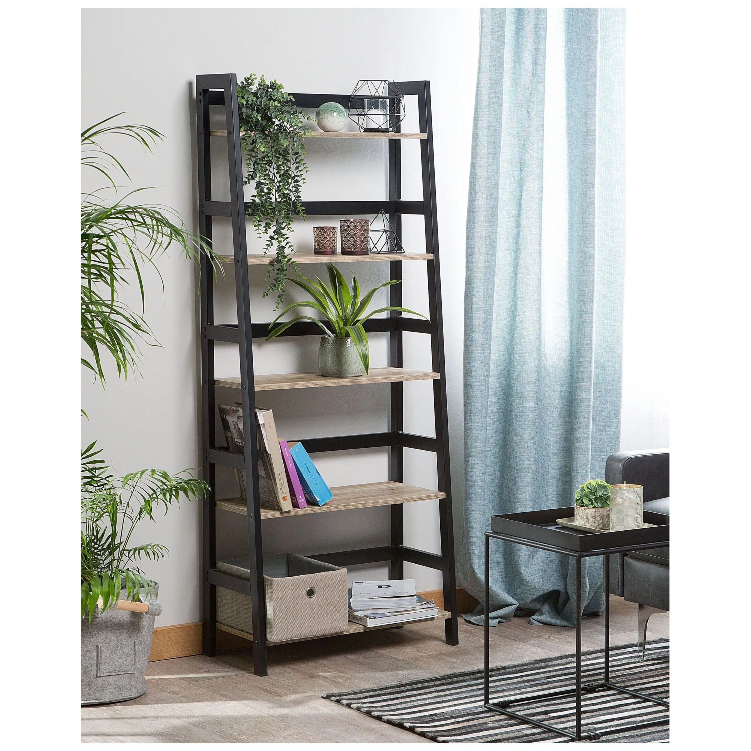 Beliani Scaffale Croydon in MDF nero/effetto legno 5 ripiani 163 x 64 x ...