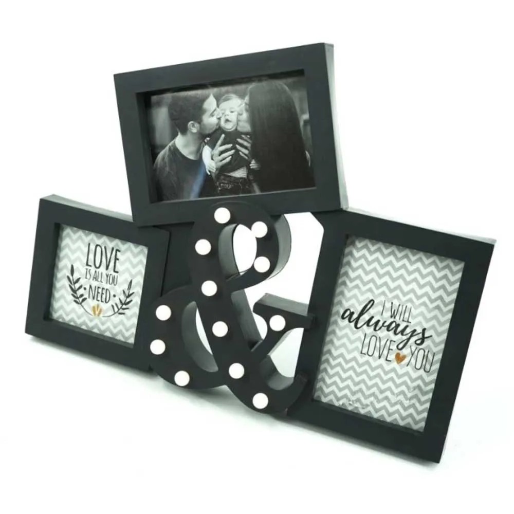 Bilderrahmen für 3 Fotos mit LED-Beleuchtung Schwarz (HxBxT) 31 x 38 x ...