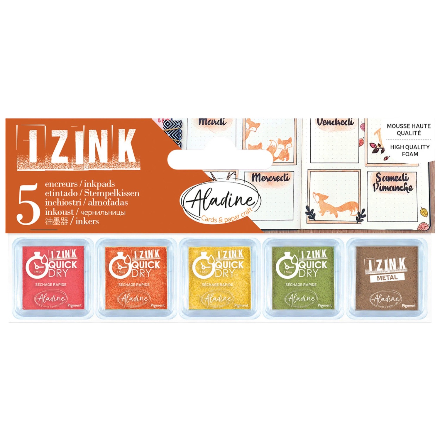 Aladine Tampon encreur Feuillage 3,3 x 3,3 cm / set de 5