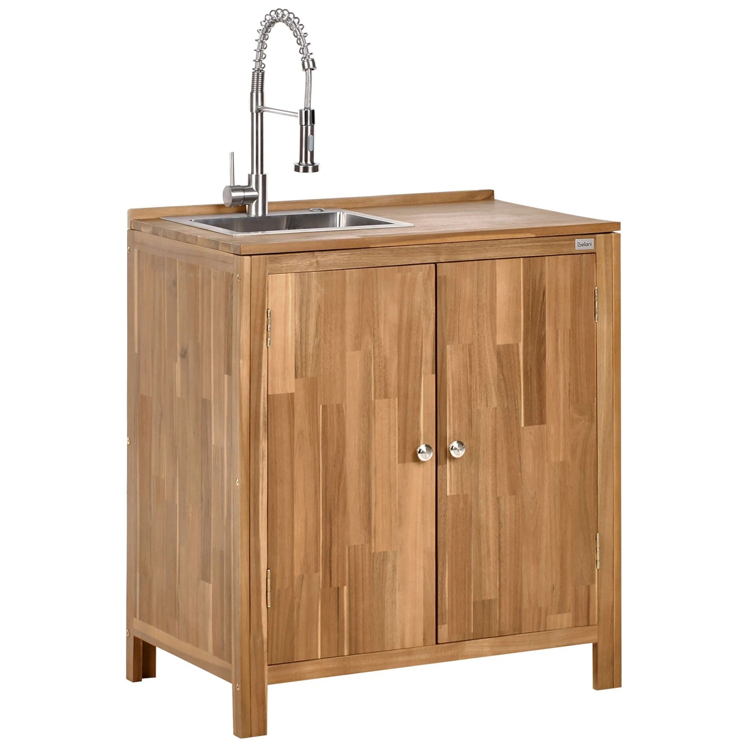 Beliani Armoire cuisine d'extérieur Venosa évier brun 133 x 80 x 50 cm